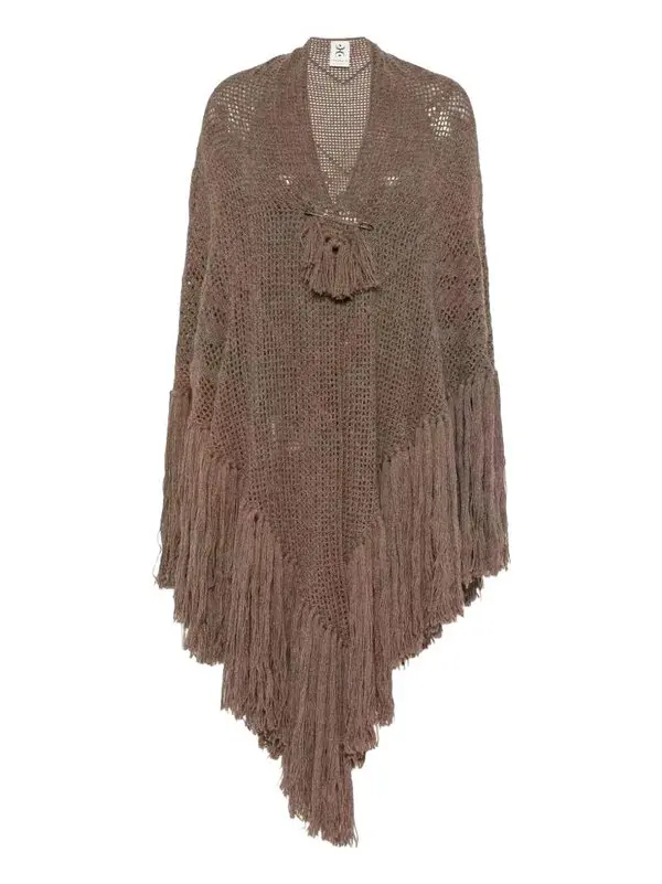 CHIARA IS Fringed-hem Crochet-knit Cape - Brown