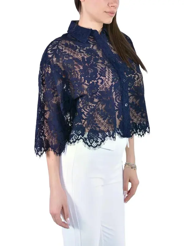 Michael Kors Floral Corded-lace Cropped Shirt - Blue