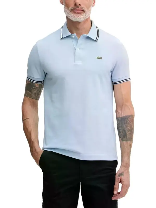 Lacoste L.12.12 Striped-trim Logo-patch Polo Shirt - Blue