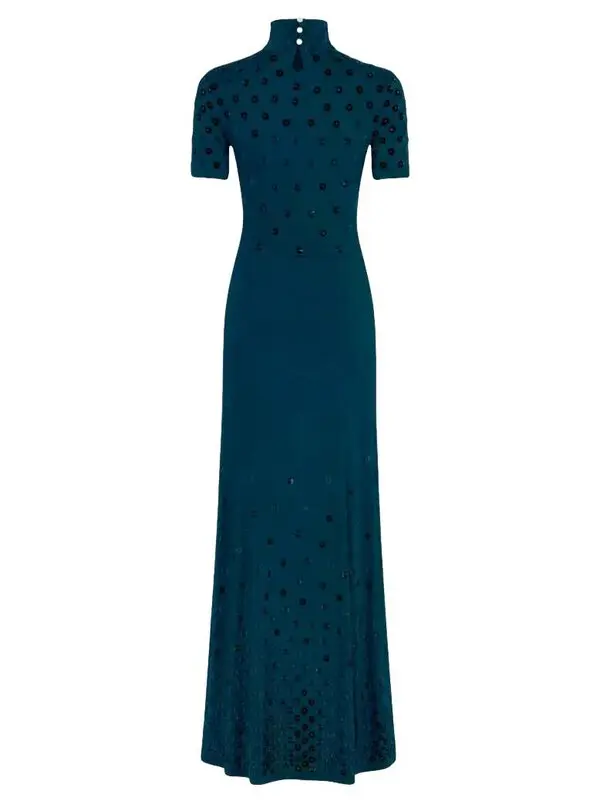 Rabanne Velvet-detail Maxi Dress - Blue
