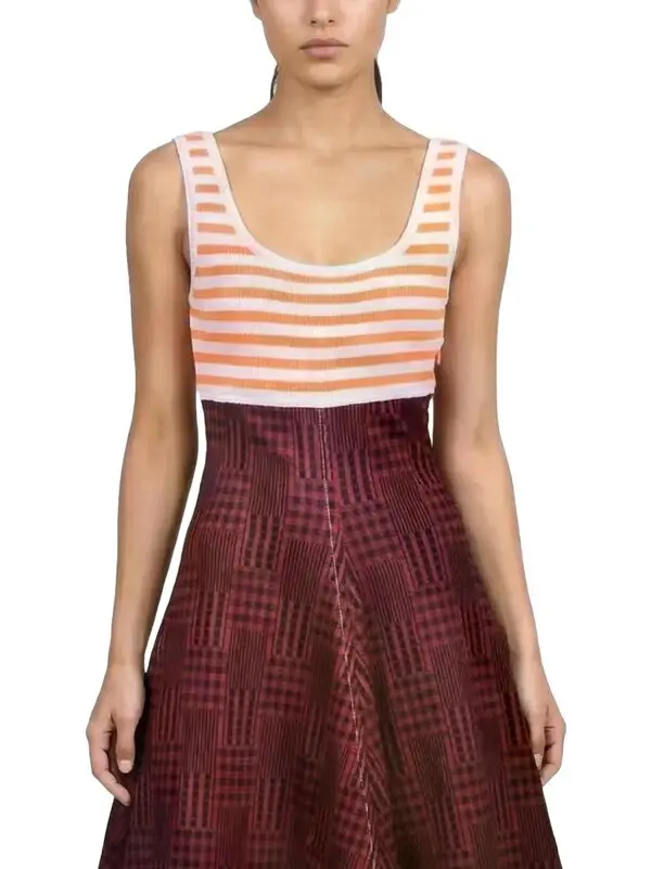Marni Sleeveless Striped And Checked Mini Dress - Red