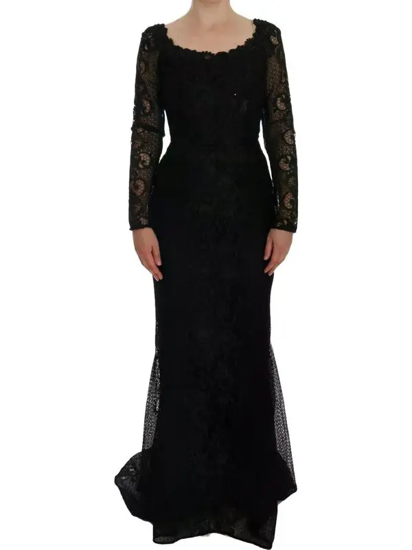 Dolce & Gabbana Floral Lace Maxi Dress - Black