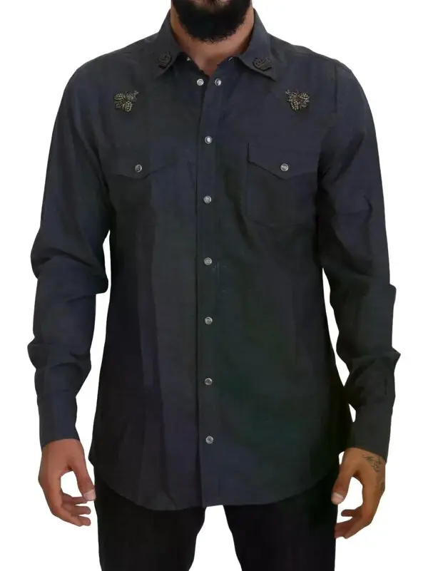 Dolce & Gabbana Crystal Bee-embellished Shirt - Blue