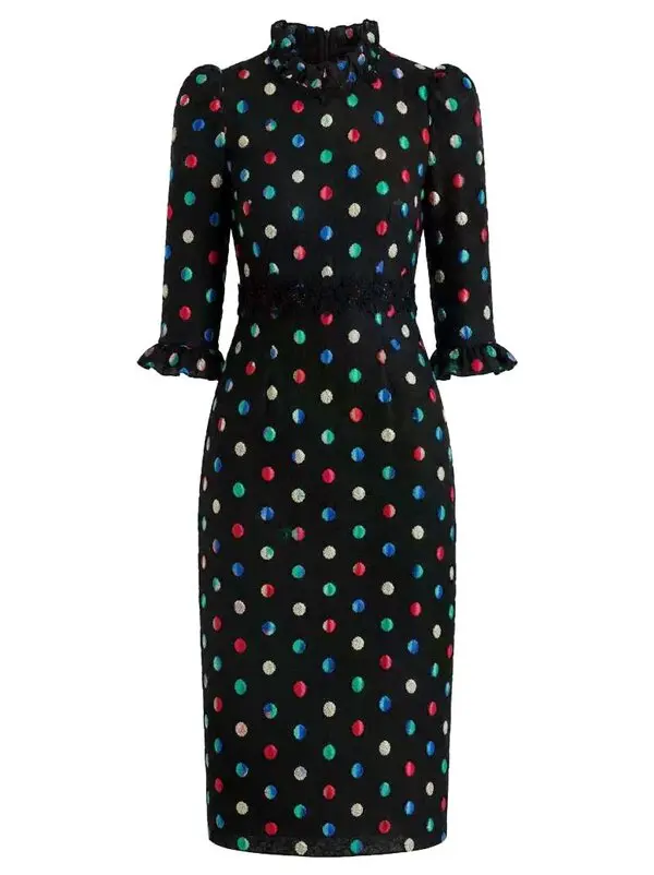 Dolce & Gabbana Polka Dot High Neck Midi Dress - Black