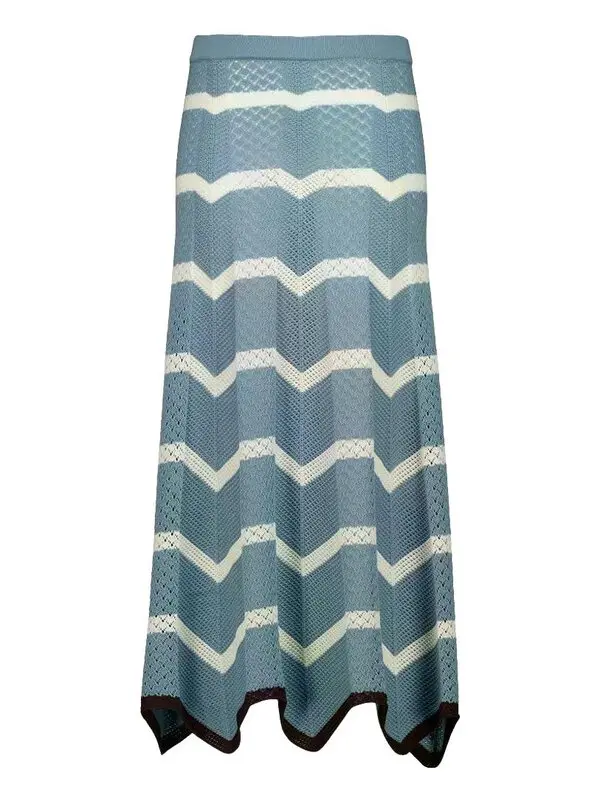 La DoubleJ Chevron-knit Midi Skirt - Blue