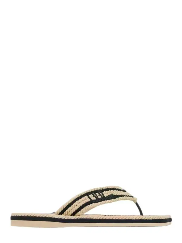 Chloé Rope Detail Logo Embroidered Sandals - Neutrals