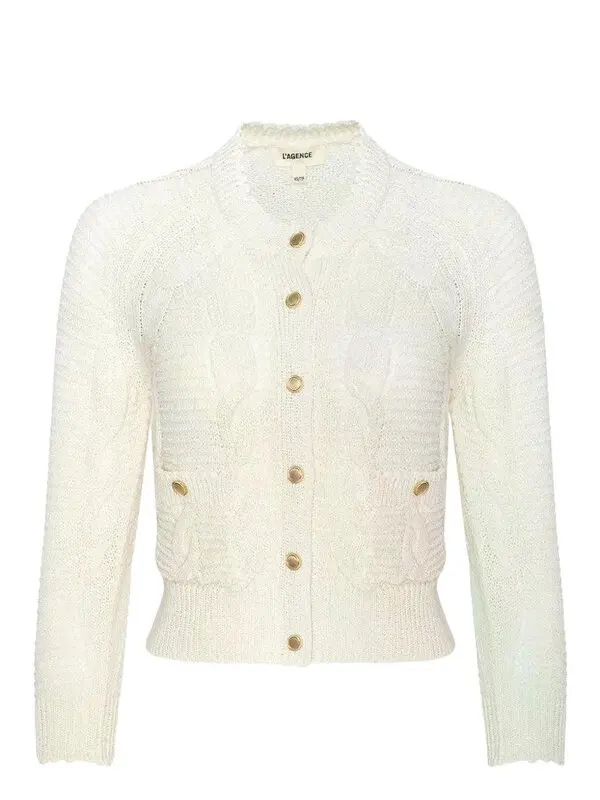 L'Agence Darcy Cable-knit Cardigan With Gold-tone Hardware - Neutrals