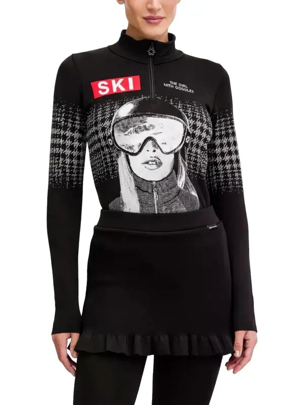 NEWLAND Zipped Ski Top With Graphic Print - Black