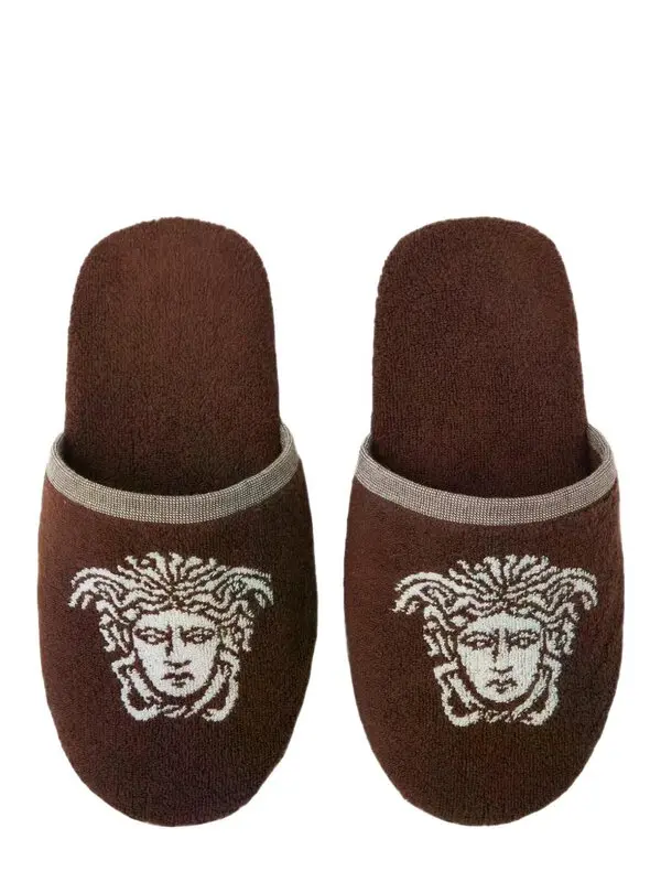 Versace Cotton Terry Jacquard Medusa Slippers - Brown