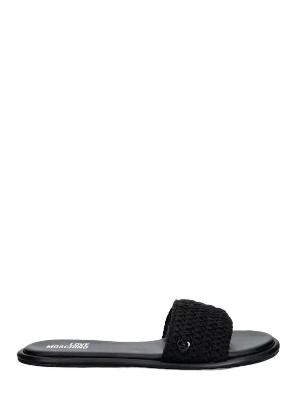 Moschino Woven Heart-plaque Slides - Black