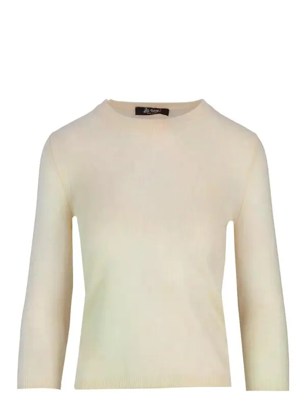 LA ROSE Fine-knit Three-quarter Sleeve Sweater - Neutrals
