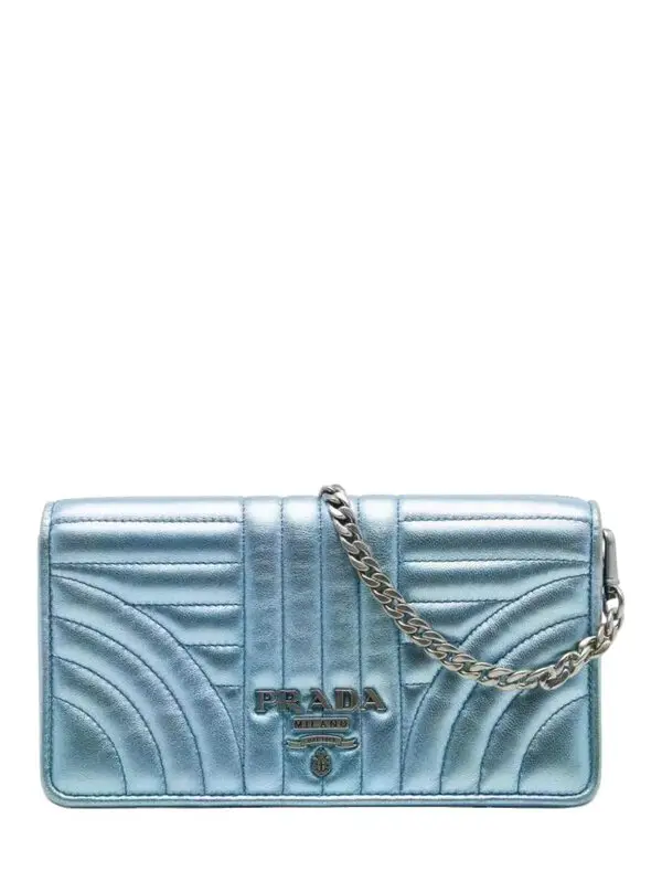 Prada Metallic Soft Calf Impunture Diagramme Wallet On Chain Crossbody Bag - Blue