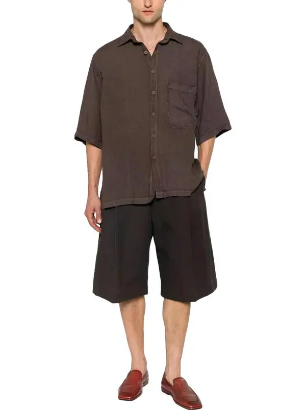 INLINUM Patch-pocket Short-sleeve Shirt - Brown