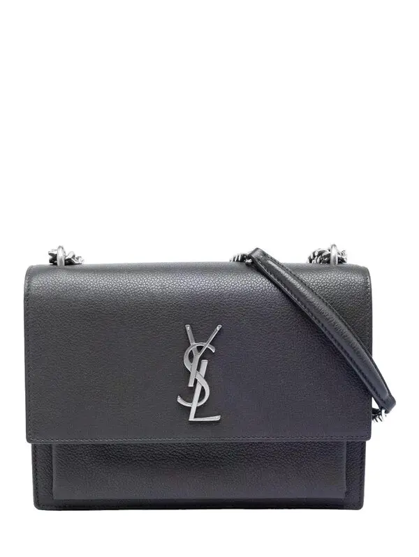 Saint Laurent Medium Grained Calfskin Monogram Sunset Crossbody Bag - Grey