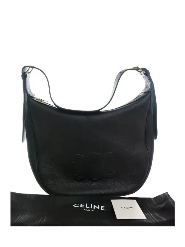 Celine 2024 Medium Supple Grained Calfskin Heloise Shoulder Bag - Black