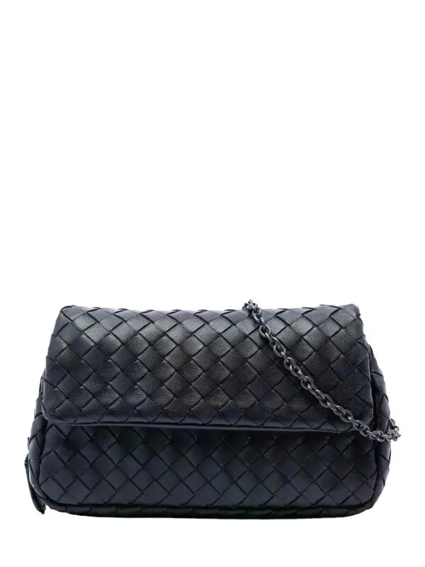 Bottega Veneta Mini Nappa Intrecciato Expandable Chain Flap Crossbody Bag - Black