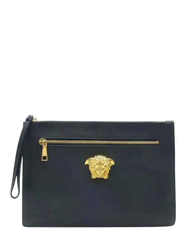 Versace La Medusa Palazzo Leather Clutch Bag - Black