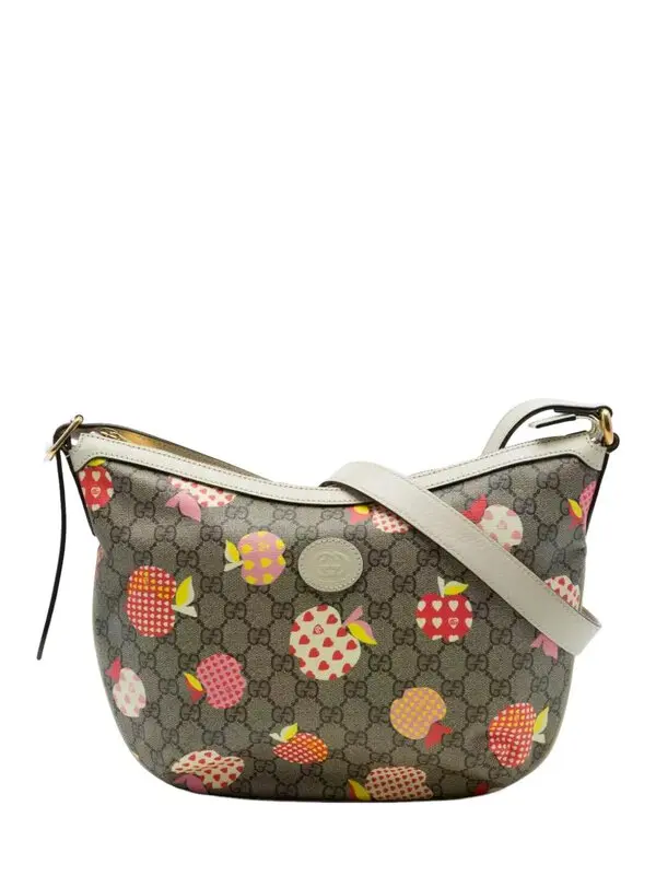 Gucci Small Gg Supreme Les Pommes Ophidia Half Moon Crossbody Bag - Neutrals