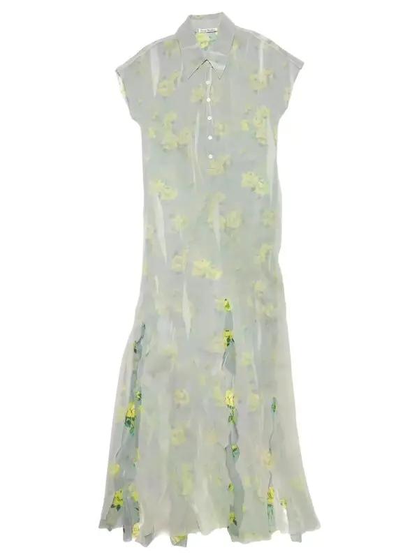Acne Studios Floral Print Maxi Dress With Button-up Front - Grey