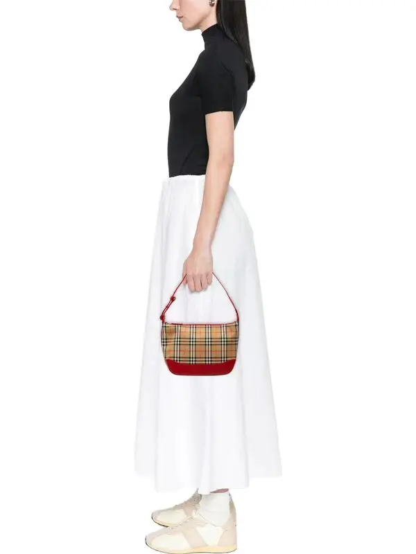 Burberry Haymarket Check Canvas Shoulder Bag - Red