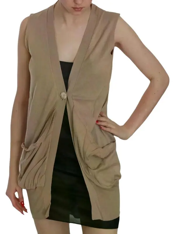 PINK MEMORIES Sleeveless Button-fastening Cardigan - Brown