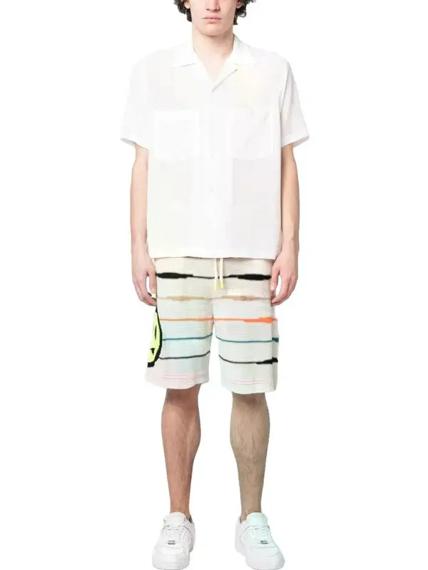 BARROW Intarsia-knit Logo Striped Shorts - Neutrals