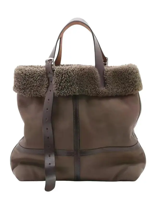 Hermès Clemence Shearling Etriviere Aviator Tote Bag - Brown