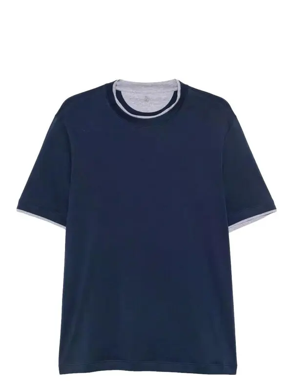 Brunello Cucinelli Contrast-trim Cotton T-shirt - Blue
