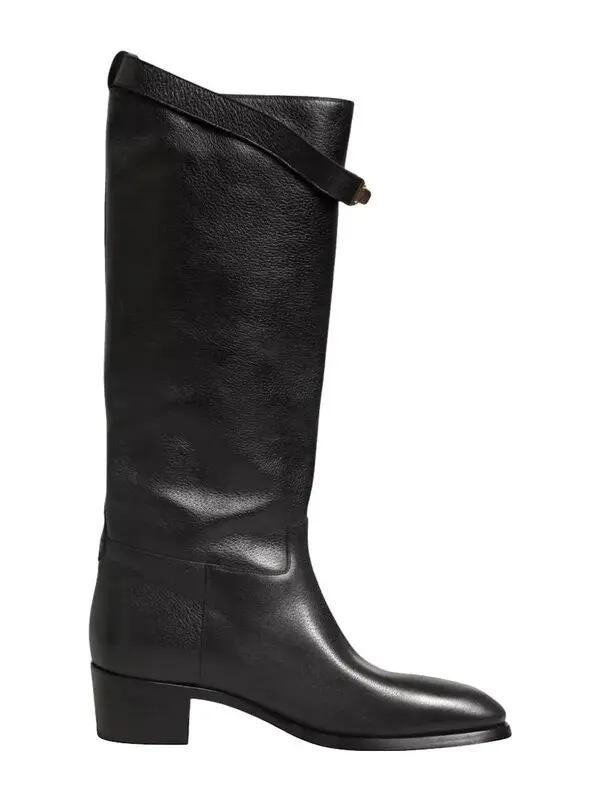 Dolce & Gabbana Knee-high Logo Plaque Leather Boots - Black