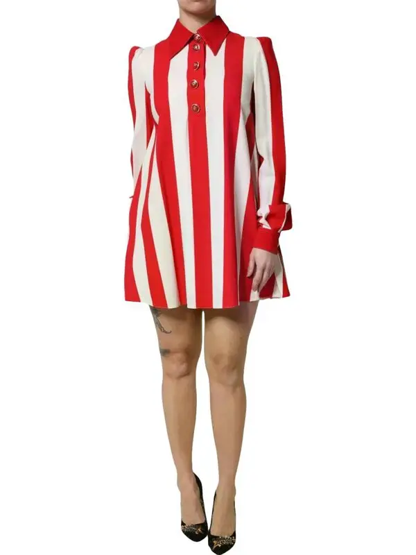 Dolce & Gabbana Striped Long Sleeve Mini Dress - Red