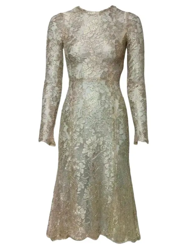 Dolce & Gabbana Floral Lace A-line Midi Dress - Gold