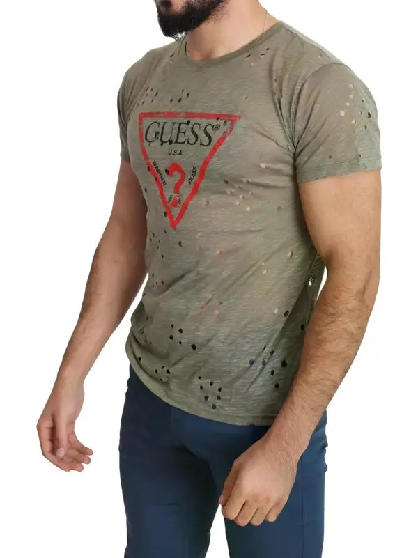Guess Distressed Logo-print T-shirt - Brown