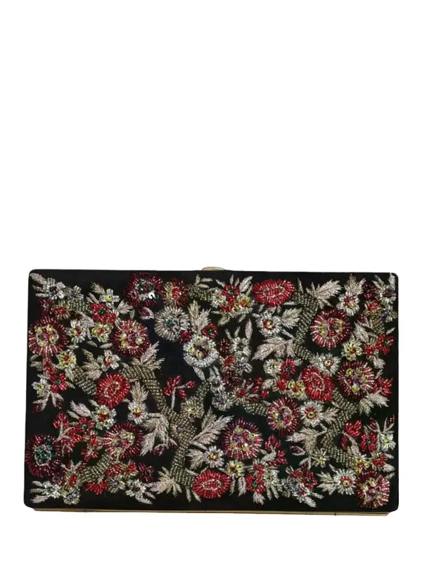 Dolce & Gabbana Floral Embroidered Clutch Bag - Black