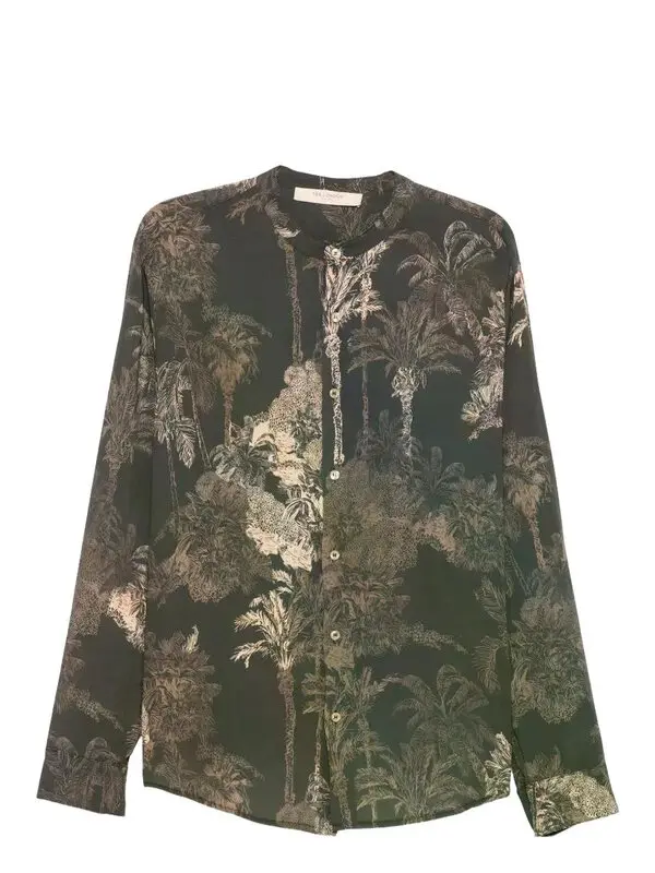 YES LONDON Palm-print Band-collar Shirt - Grey
