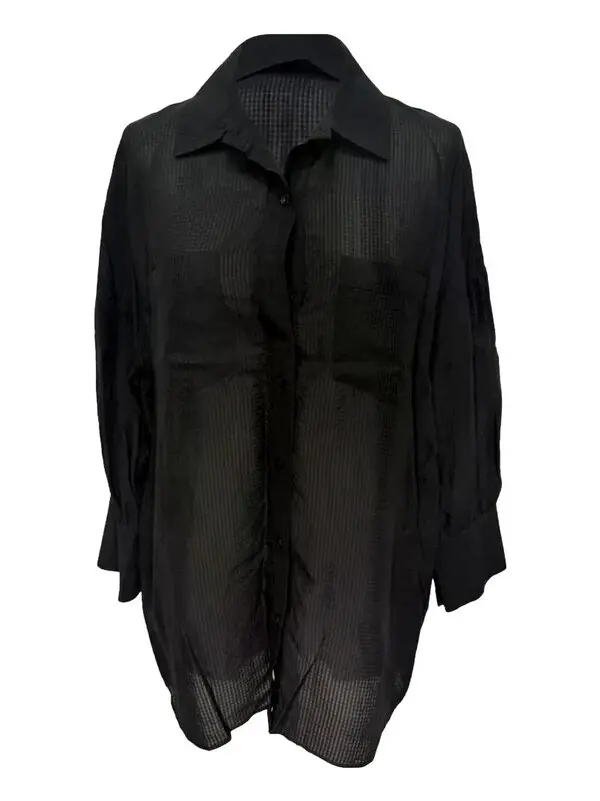 ANINE BING Textured Button-down Shirt With Classic Collar And Chest Pockets - Black