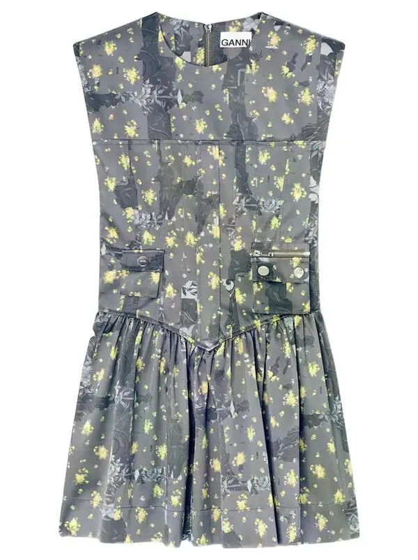 GANNI Floral-print Utility Mini Dress - Grey