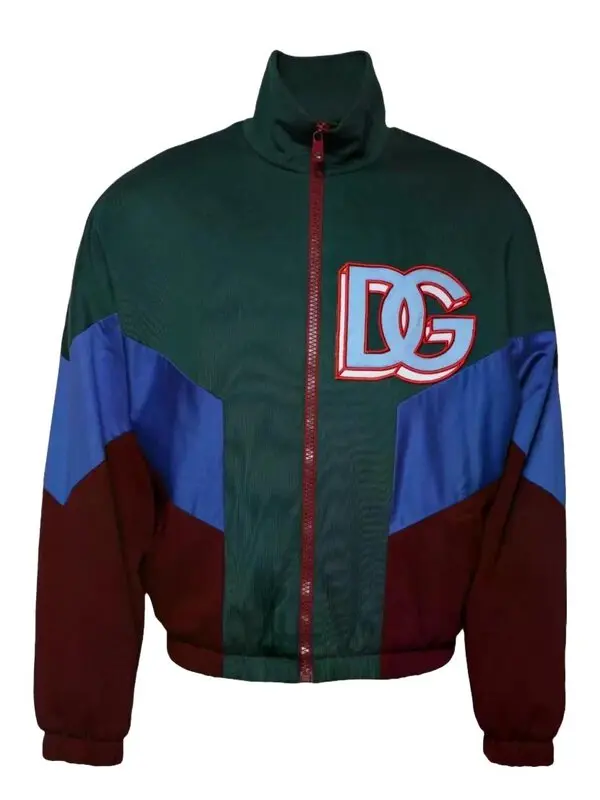 Dolce & Gabbana High Neck Logo Patch Zip-up Jacket - Green