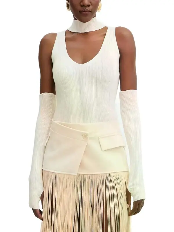HAVEONE Ribbed Knit Sleeveless V-neck Top - White
