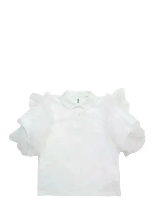 Noir Kei Ninomiya Ruffled Tulle-sleeve Polo Top - White