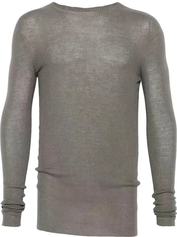 Rick Owens Ribbed Round Neck Long Sleeve Sweater - Grey