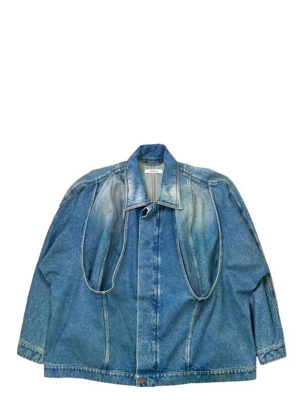 TORISHÉJU Washed Draped-detail Denim Jacket - Blue