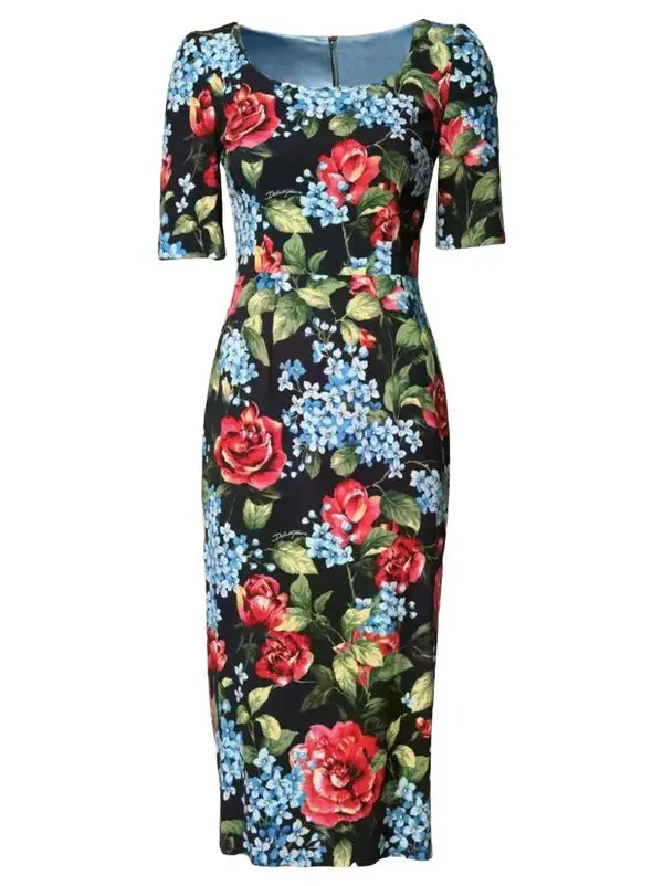 Dolce & Gabbana Floral Print Scoop Neck Dress - Black