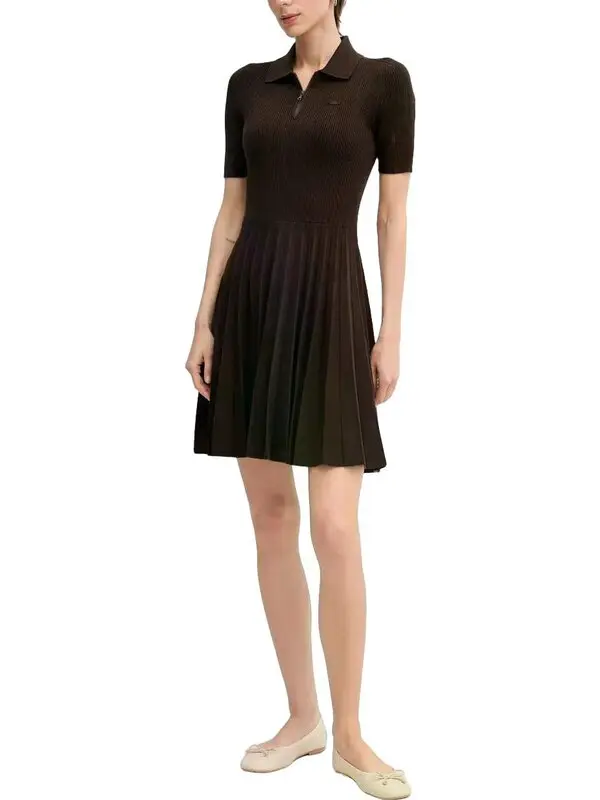 Lacoste Ribbed Pleated Mini Dress - Brown