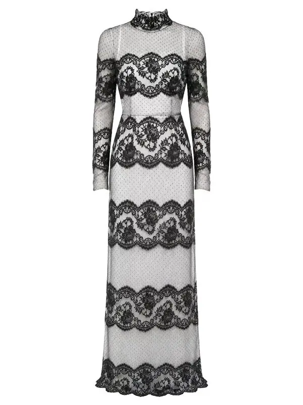 Dolce & Gabbana Floral Lace Polka-dot Maxi Dress - White
