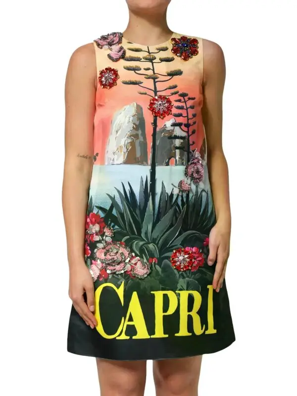 Dolce & Gabbana Graphic Print Embellished Mini Dress - Green