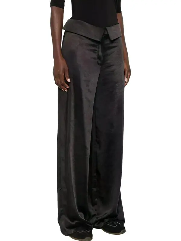 A.M.G. Satin Wide-leg Trousers With Foldover Waistband - Black
