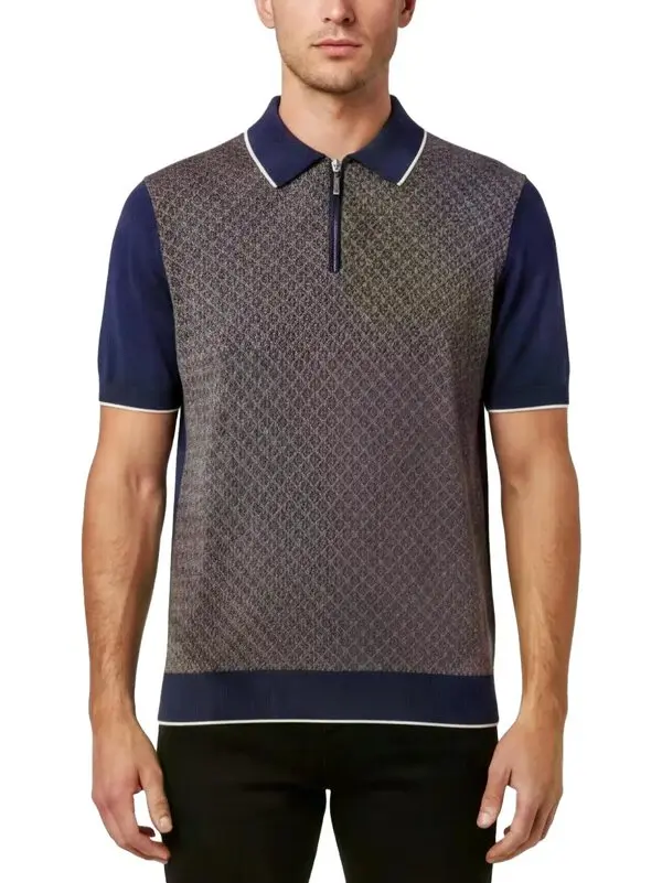Stefano Ricci Geometric-pattern Quarter-zip Polo Shirt - Blue