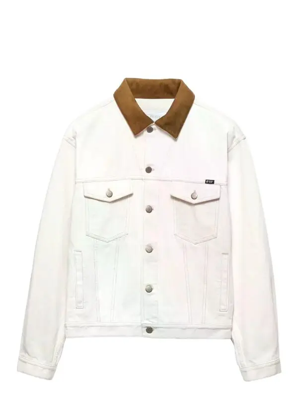 Prada Denim Jacket With Leather Details - Neutrals