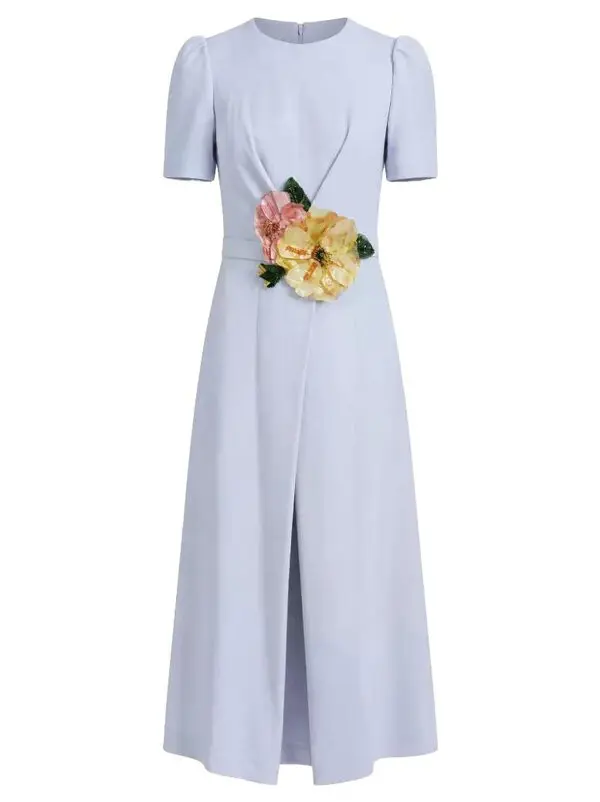 Dolce & Gabbana Floral Appliqué Darted Midi Dress - Blue