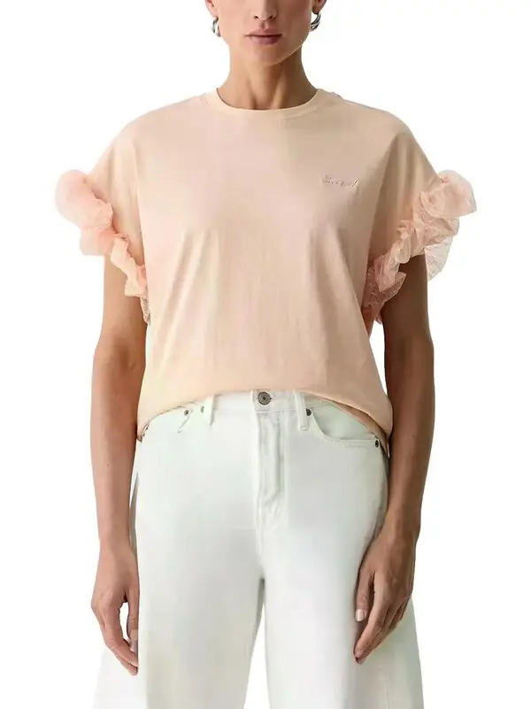 TWINSET Ruffled-sleeve T-shirt With Embroidered Logo - Pink